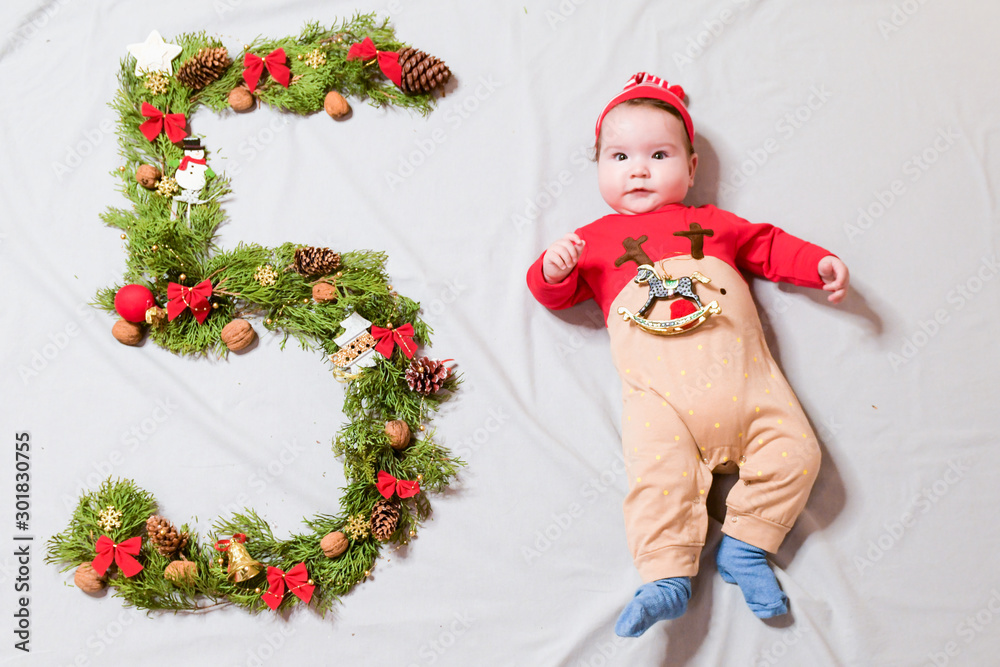 5 months. children's top view. 5 months cute baby portrait Stock Photo ...