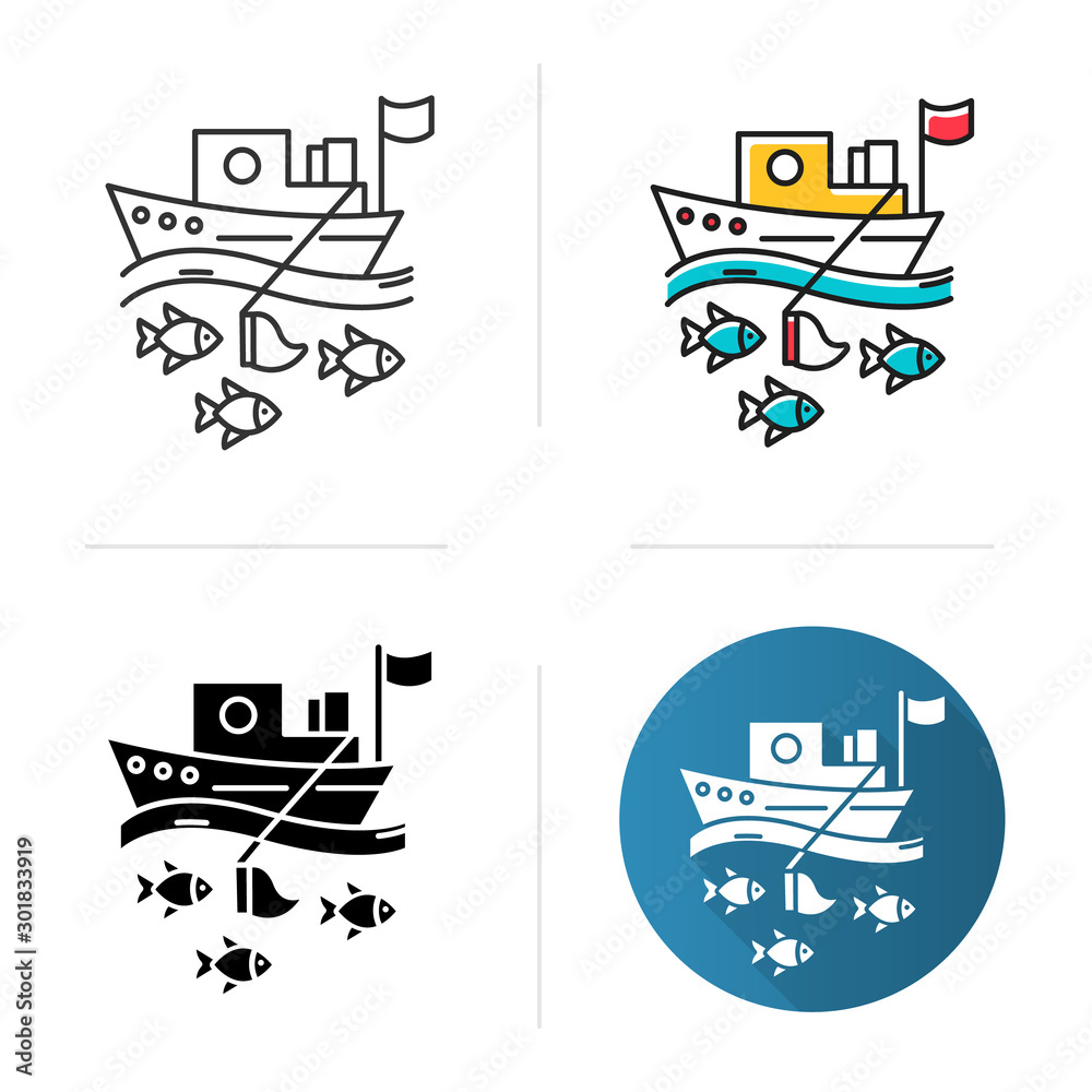 Fishing industry icon. blue color icon. Fishery sector. Commercial ...
