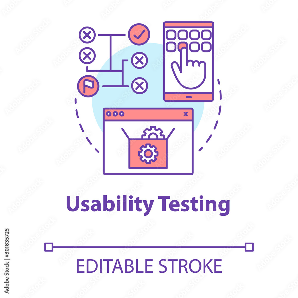 Usability testing concept icon. Software development stage idea thin ...
