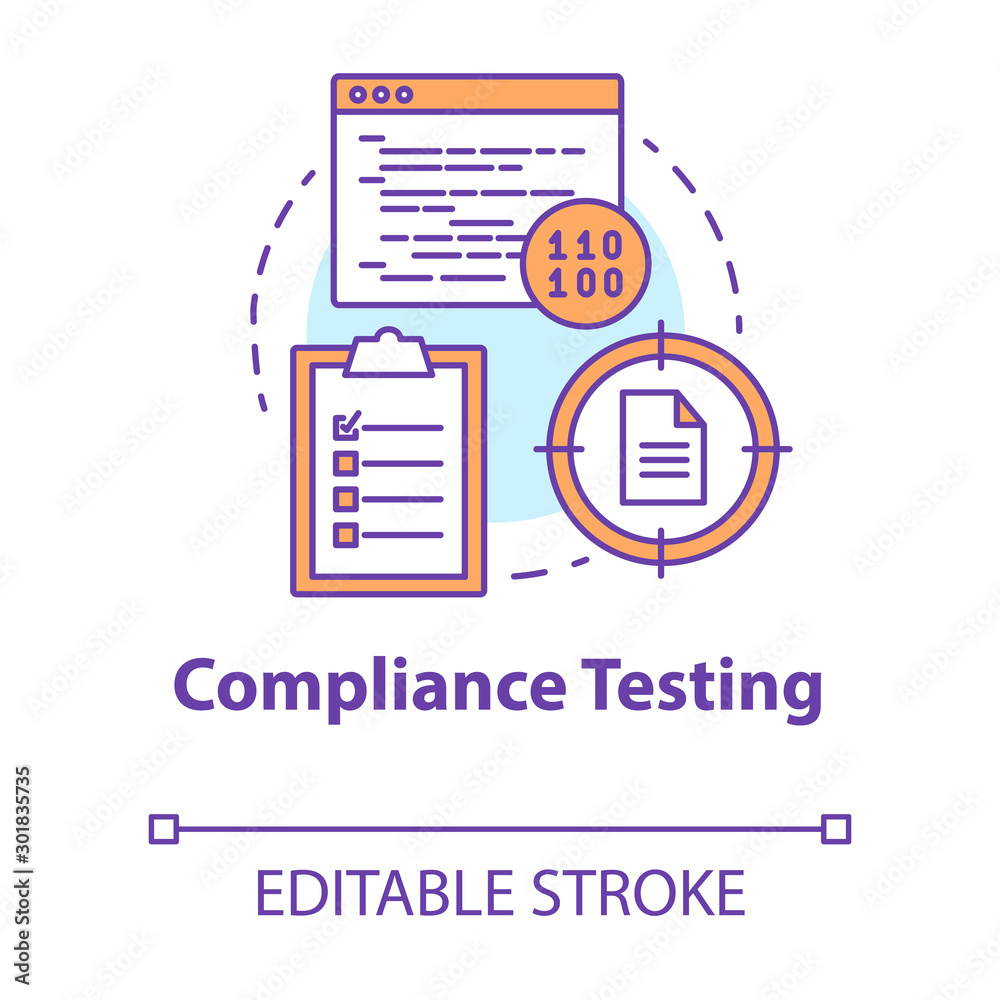 Compliance testing concept icon. Software development stage idea thin ...