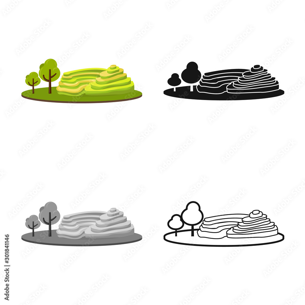 Vector illustration of rice and field symbol. Collection of rice and ...