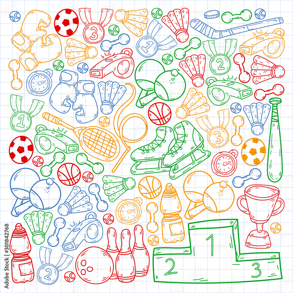 Sport Doodles set. Hand drawn vector illustration. Stock Vector | Adobe ...