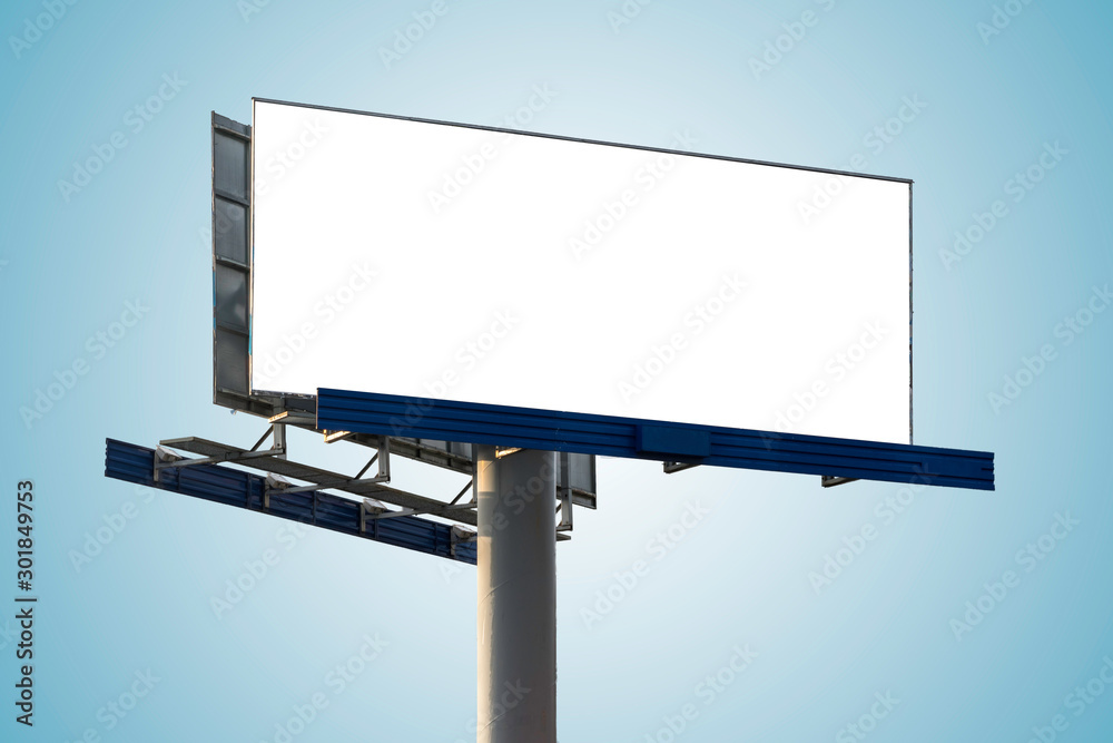 Blank white billboard on blue background. Stock Photo | Adobe Stock
