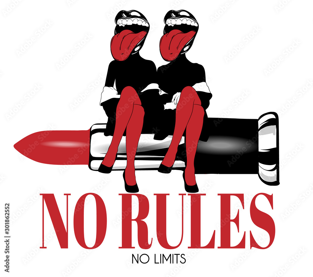 No rules no limits. Vector hand drawn illustration of girls with red ...