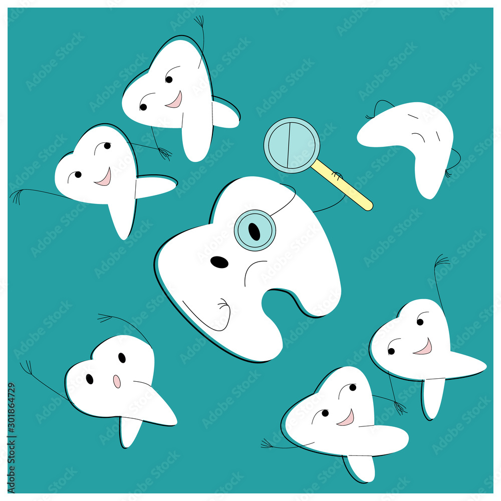 Vector set of cartoon, animated, cute, attractive teeth with different ...