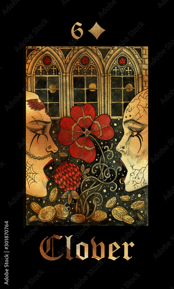 Clover. Card of Lenormand oracle deck Gothic Mysteries. Stock ...