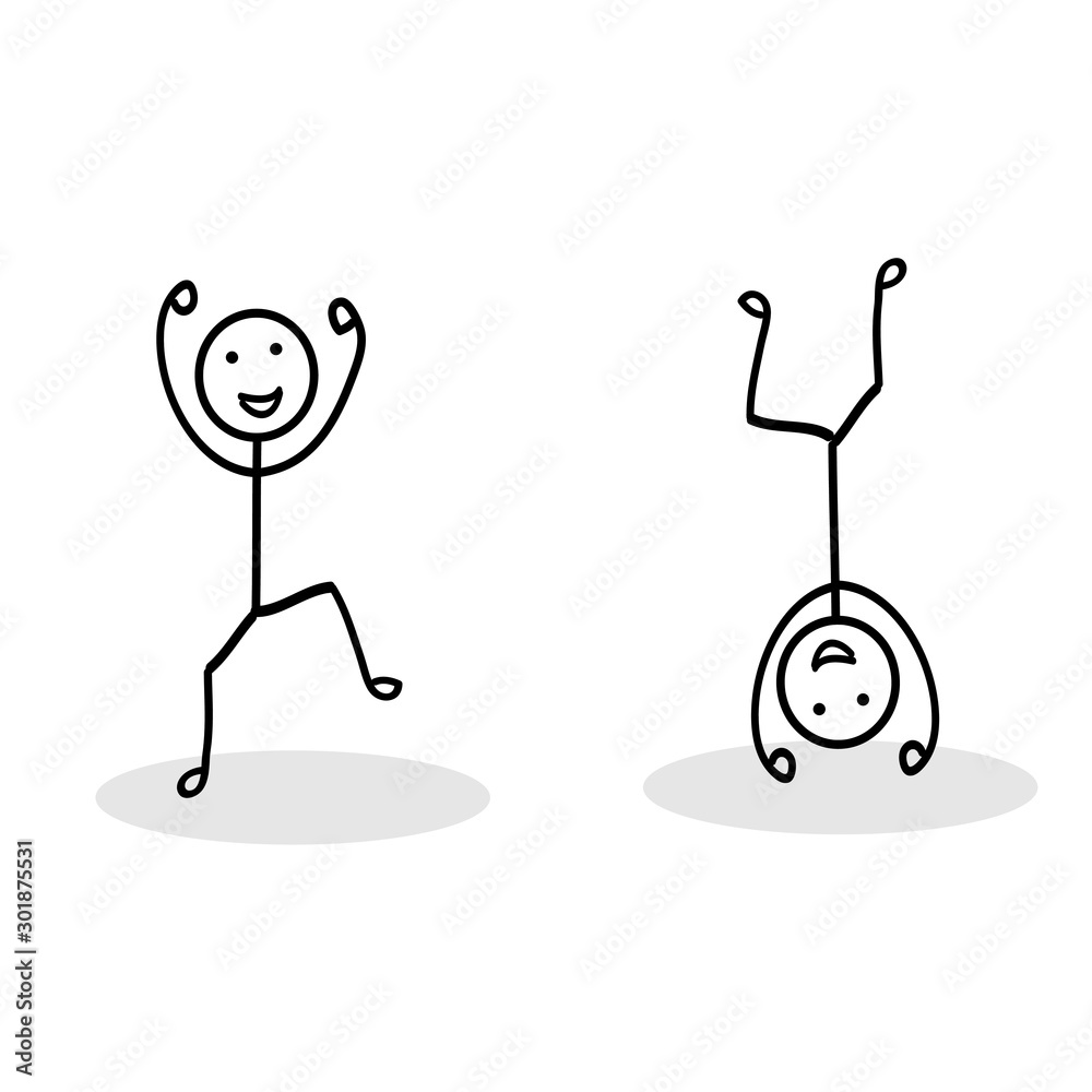 Cartoon vector stick man illustration happy man businessman jumping ...
