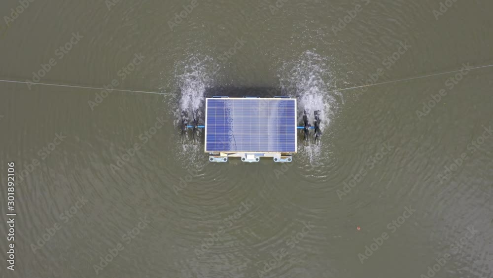 Aerial view footage of Solar cell water turbine for waste water ...