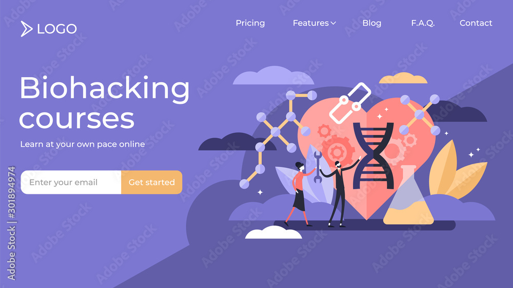 Biohacking tiny persons vector illustration landing page template ...