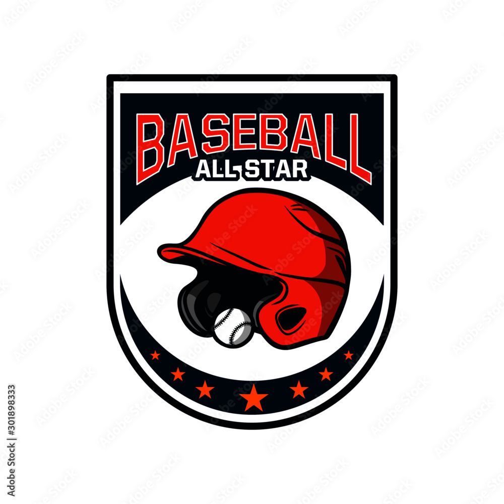Baseball badge logo emblem template all star helmet and ball Stock ...