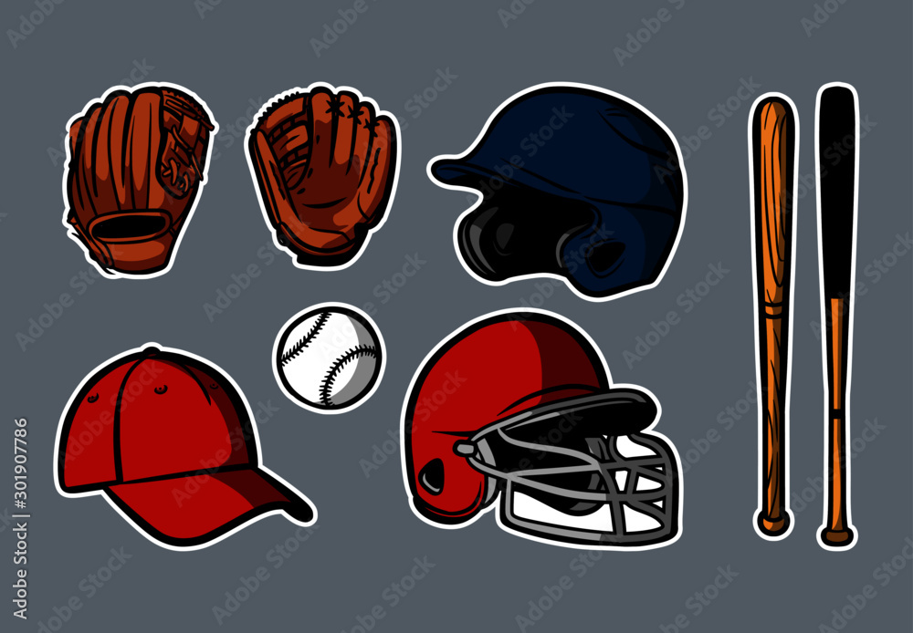 baseball equipment vector set clip art icon logo Stock Vector | Adobe Stock