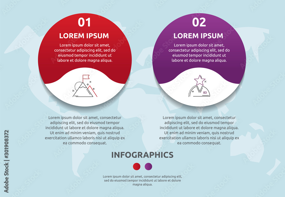 Vector flat template circle infographics. Business concept with 2 ...