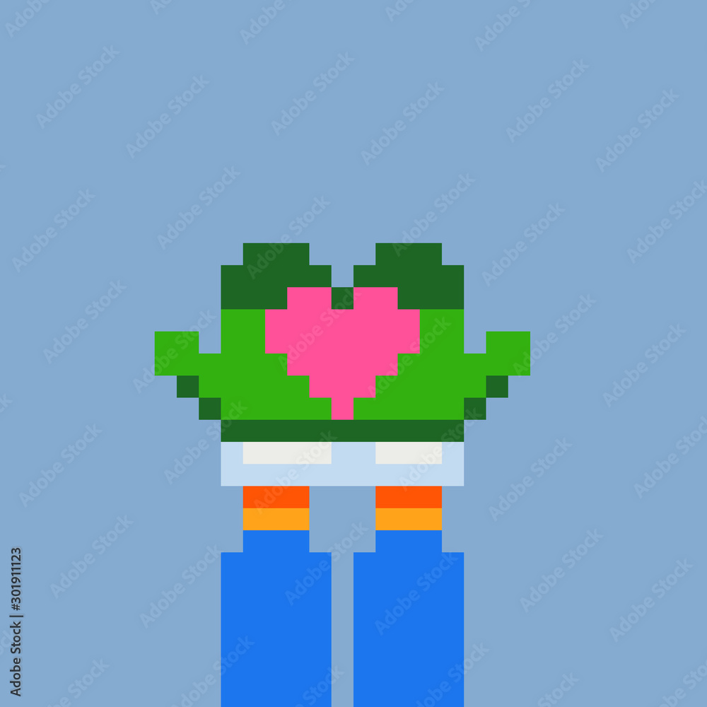 Hands in winter mittens hold a heart isolated pixel art vector ...