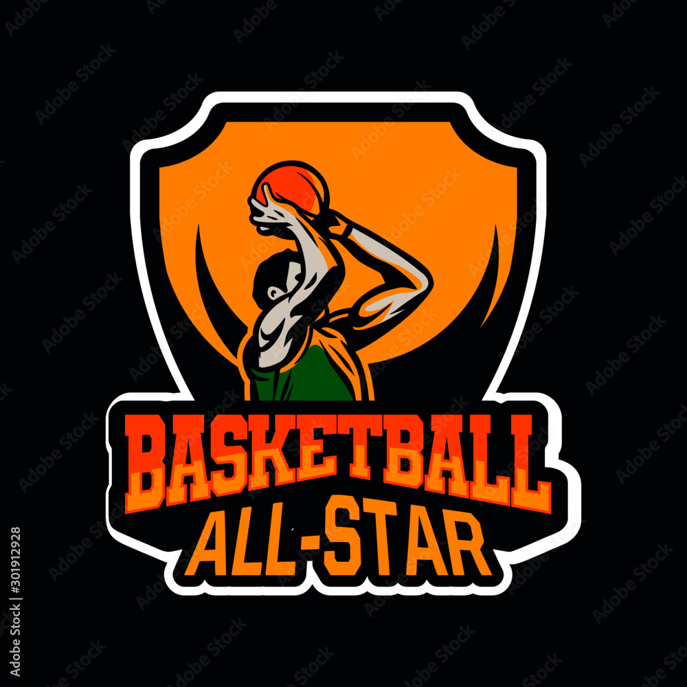 star player doing shot in basketball championship. sport logo badge for ...
