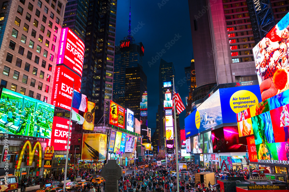 New York City, United States - November 3, 2017: Night view of ...