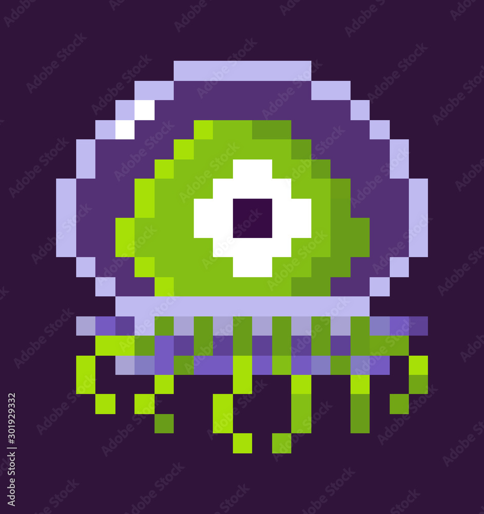Pixel game character vector, isolated alien wearing protective costume ...