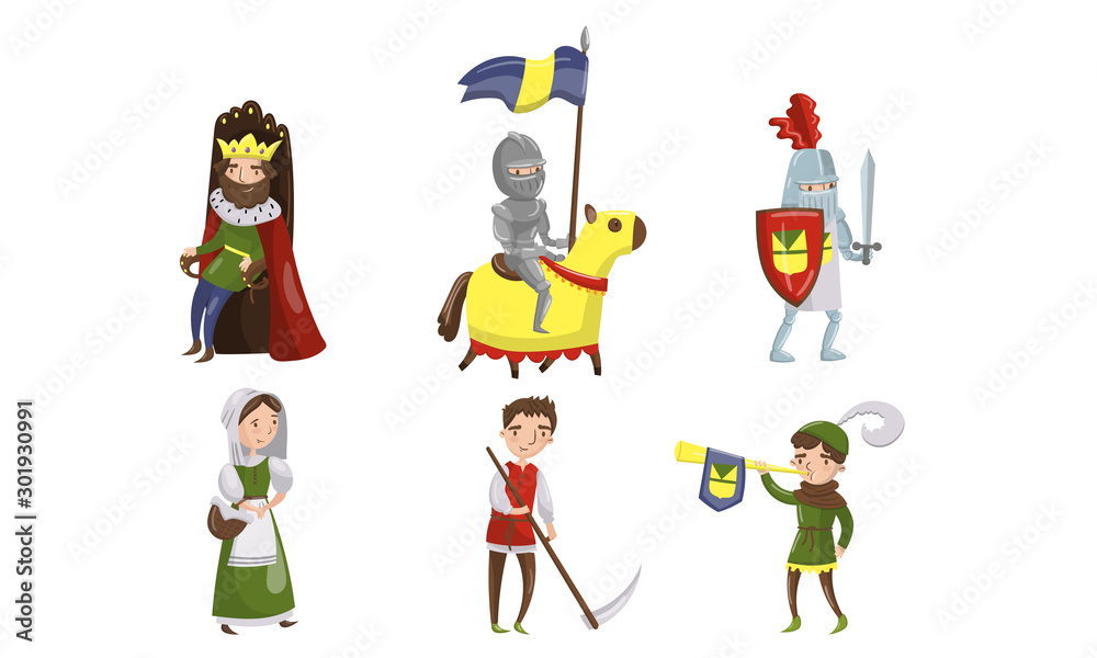 Medieval People Characters Vector Illustrations. Middle Age Historic ...