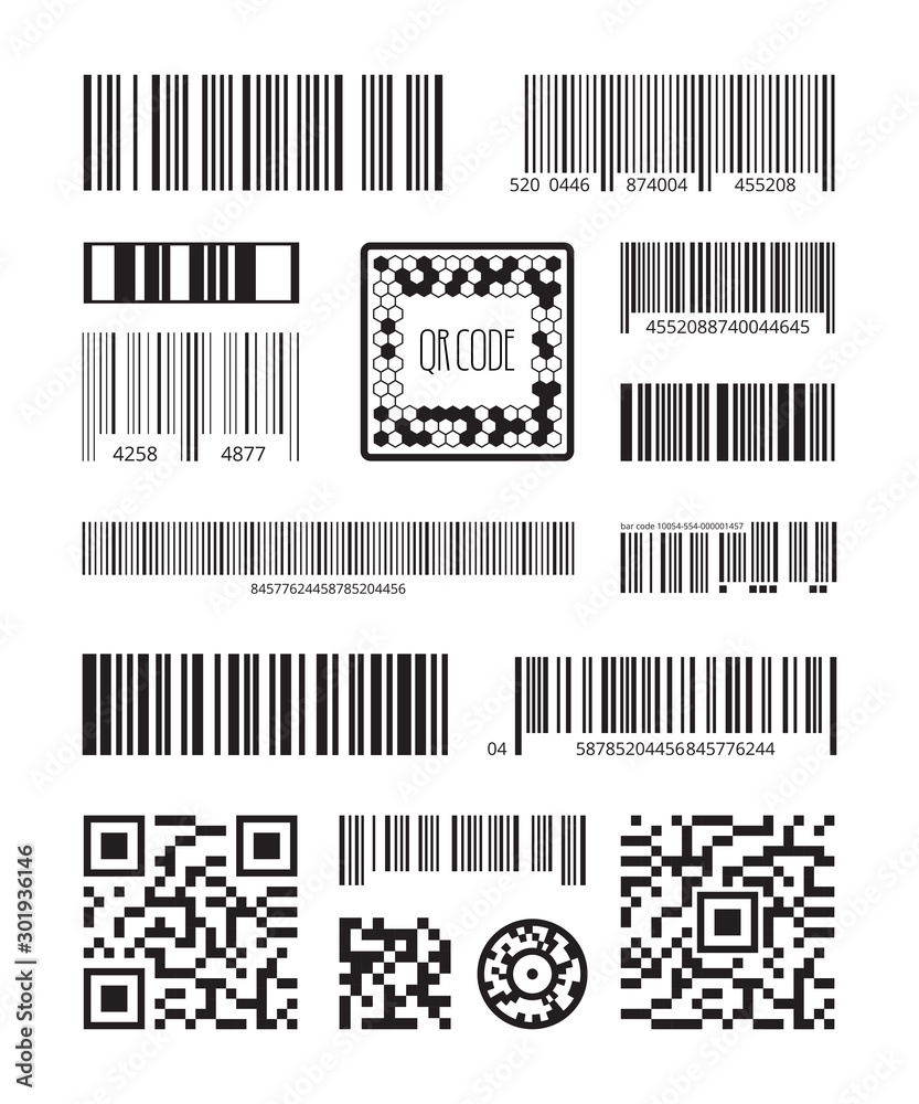 Qr code. Bar code scanning product symbols laser code message vector ...