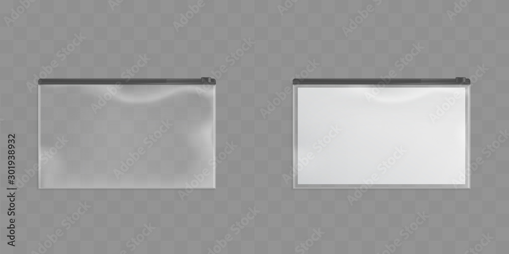 Clear plastic zipper bags isolated on transparent background. Vector ...