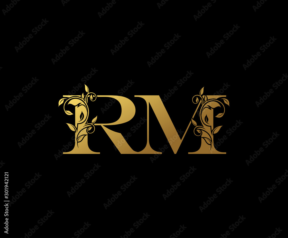 Golden letter R and M and RM vintage decorative letter logo icon. Stock ...
