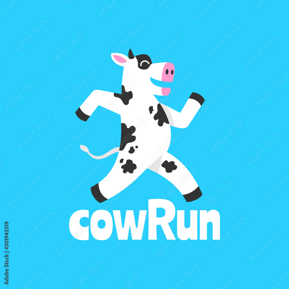 Cow run simple flat logo design template Stock Vector | Adobe Stock