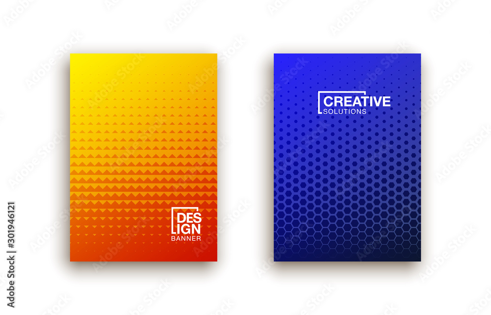 Halftone dots cover page layouts vector design. Flat geometric ...
