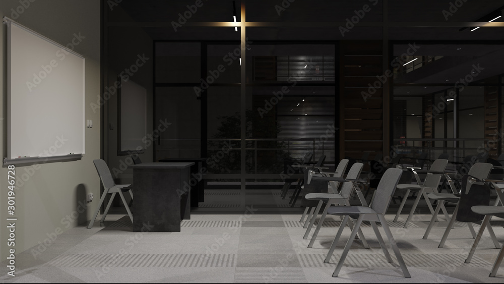 Illuminated Nighttime Rendering of a Classroom with No People 3D ...