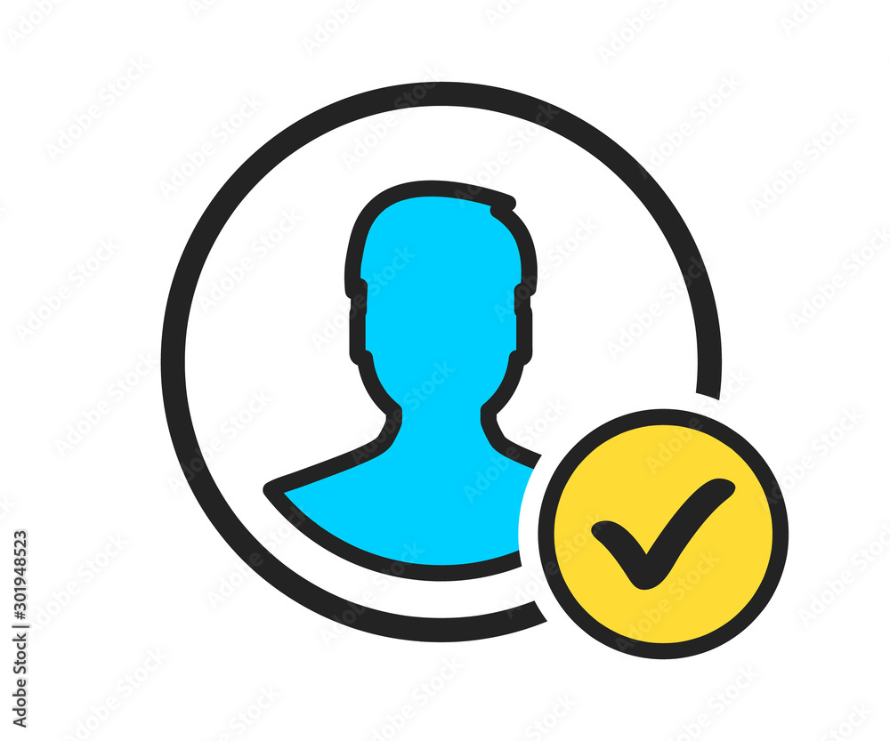 Profile check icon. User profile sign web icon with check mark glyph ...