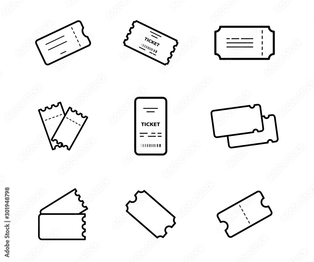 Vektorová grafika „Ticket icon. Set of Tickets symbol. Thin linear ...