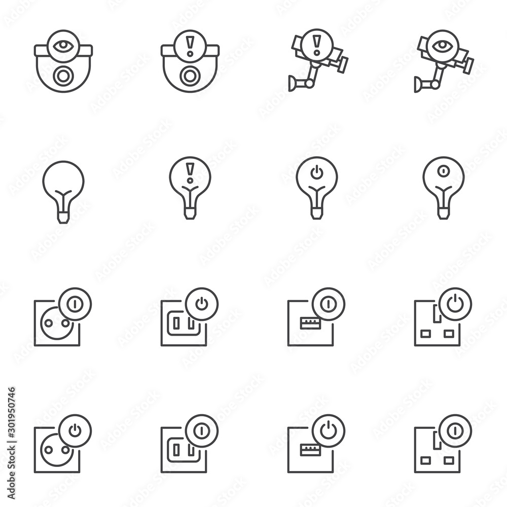 Home automation system line icons set. linear style symbols collection ...