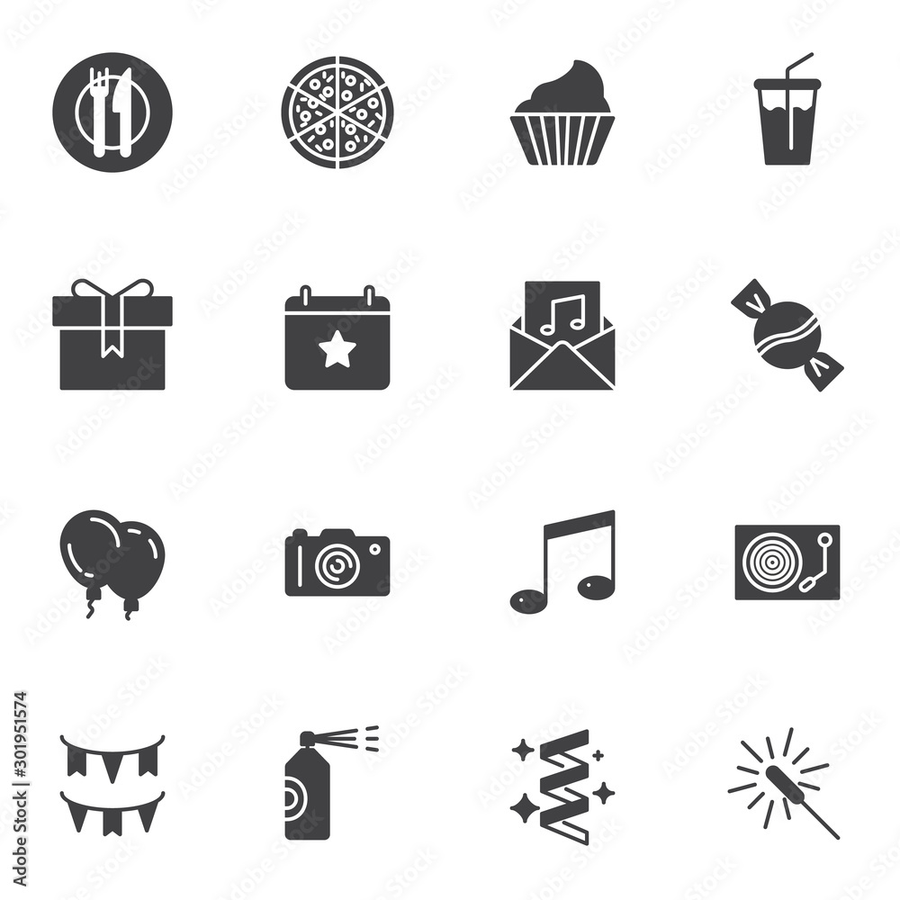 Party vector icons set, modern solid symbol collection, filled style ...