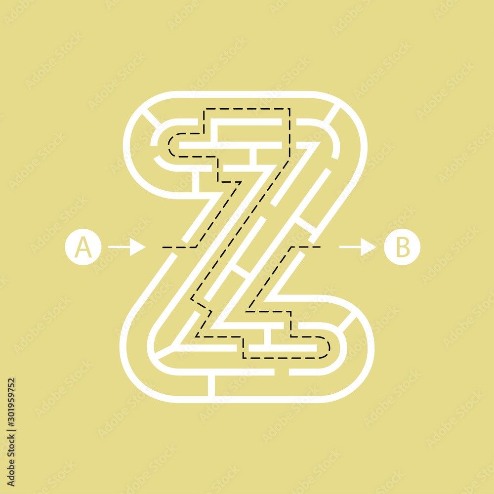Letter shape Maze Labyrinth, maze with one way to entrance and one way ...