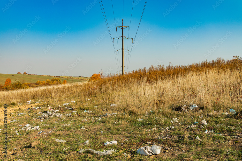 polluted field country side outdoor environment space with high voltage ...