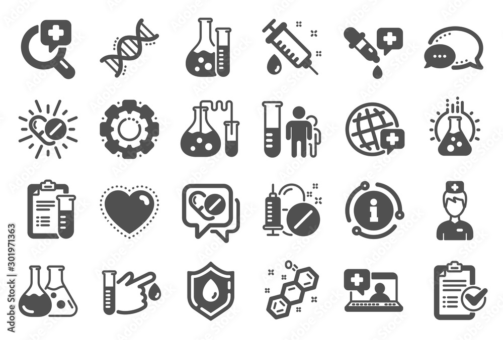 Medical healthcare, doctor icons. Drug testing, scientific discovery ...
