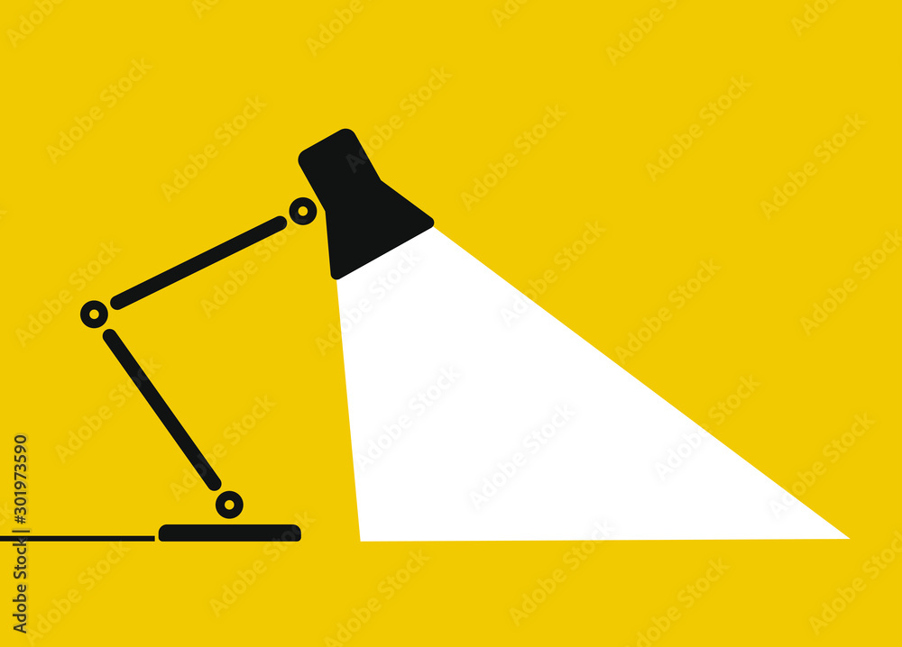 Cartoon flat style desk light icon silhouette. Work idea lamp logo ...