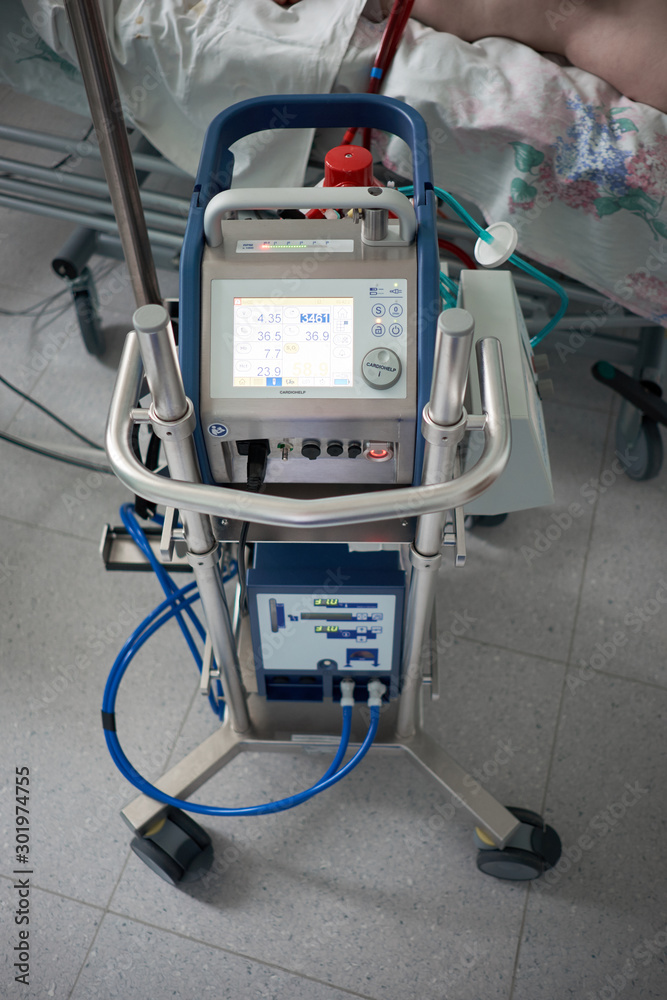 Medicine. Extracorporeal membrane oxygenation. Working ecmo machine in ...