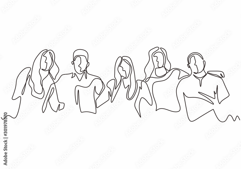 Continuous one line drawing of diversity concept of people with ...