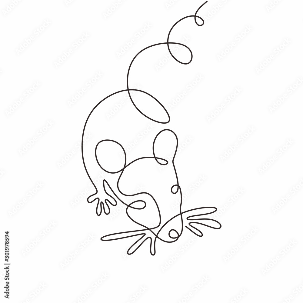 One line drawing of mouse pet or rat animal. Continuous single hand ...