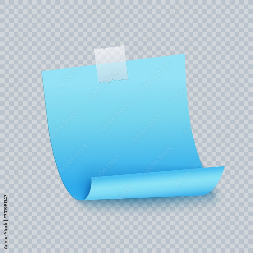 Blue note sticky sheet with adhesive tape and shadow. Sticker paper ...