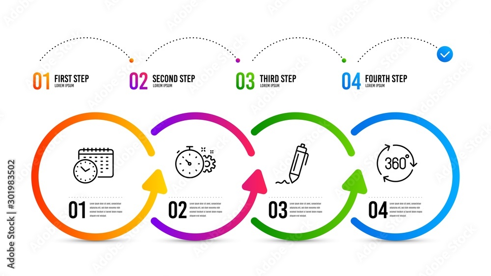 360 degree sign. Infographics timeline. Calendar time, Signature and ...