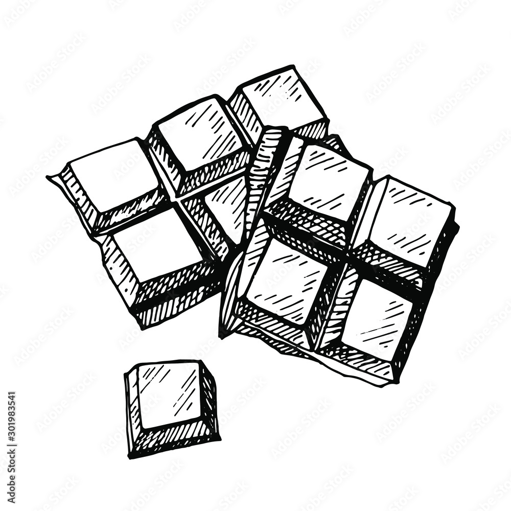 Hand drawn chocolate.Hand drawn chocolate bar broken into pieces ...