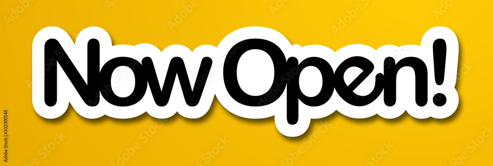 now open label in yellow background Stock Photo | Adobe Stock