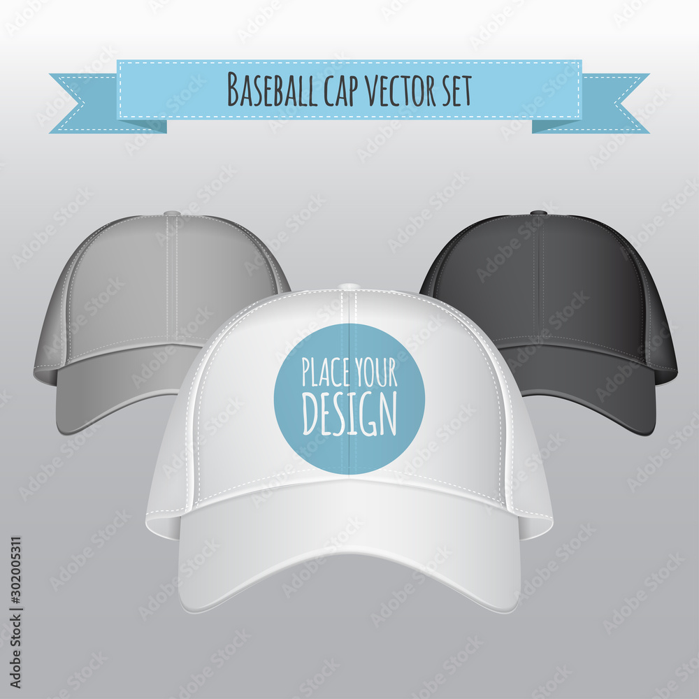 Baseball cap vector set. Realistic illustration. Front view Stock ...