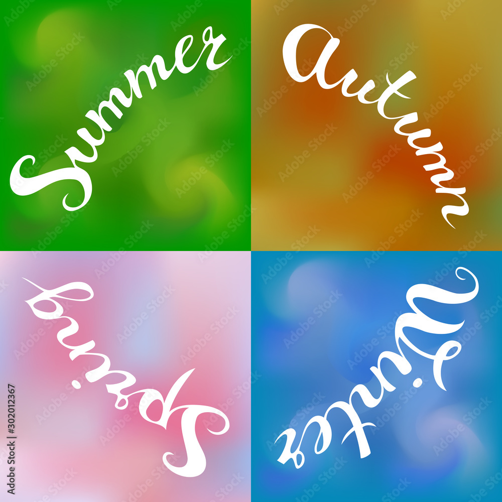 Four seasons titles at colorful backgrounds. Set of abstract square ...