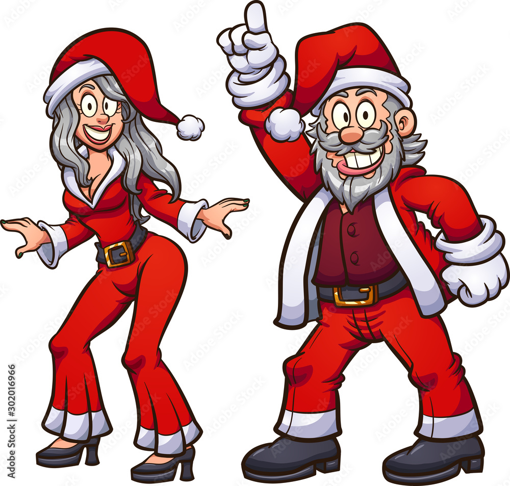 Vetor de Disco dancing Santa and Mrs. Santa clip art. Vector ...
