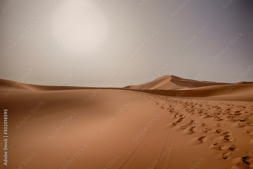 The beauty of the sand dunes in the Sahara Desert in Morocco. The ...