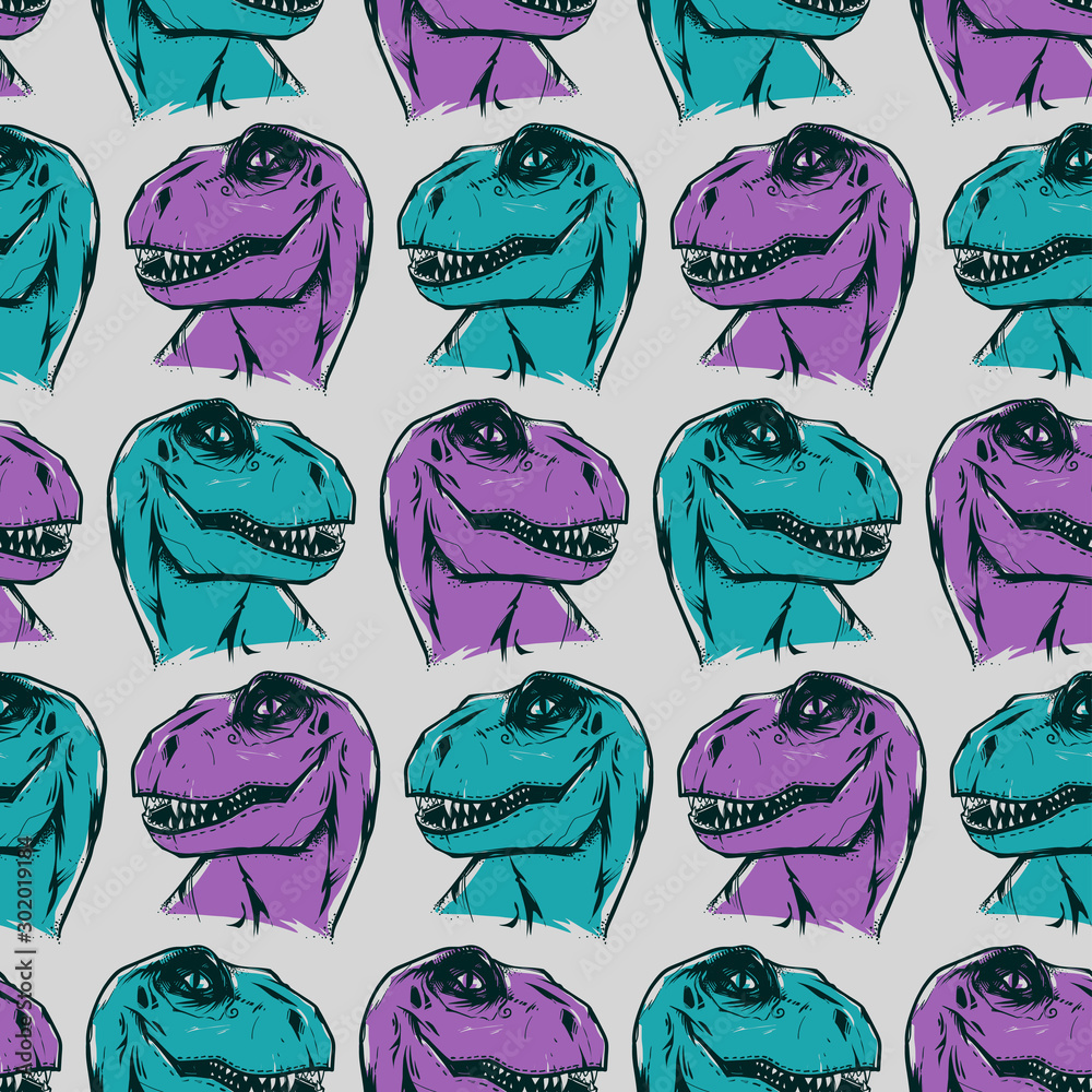 Seamless texture with dinosaur tyrannosaurus head. Repeated pattern ...