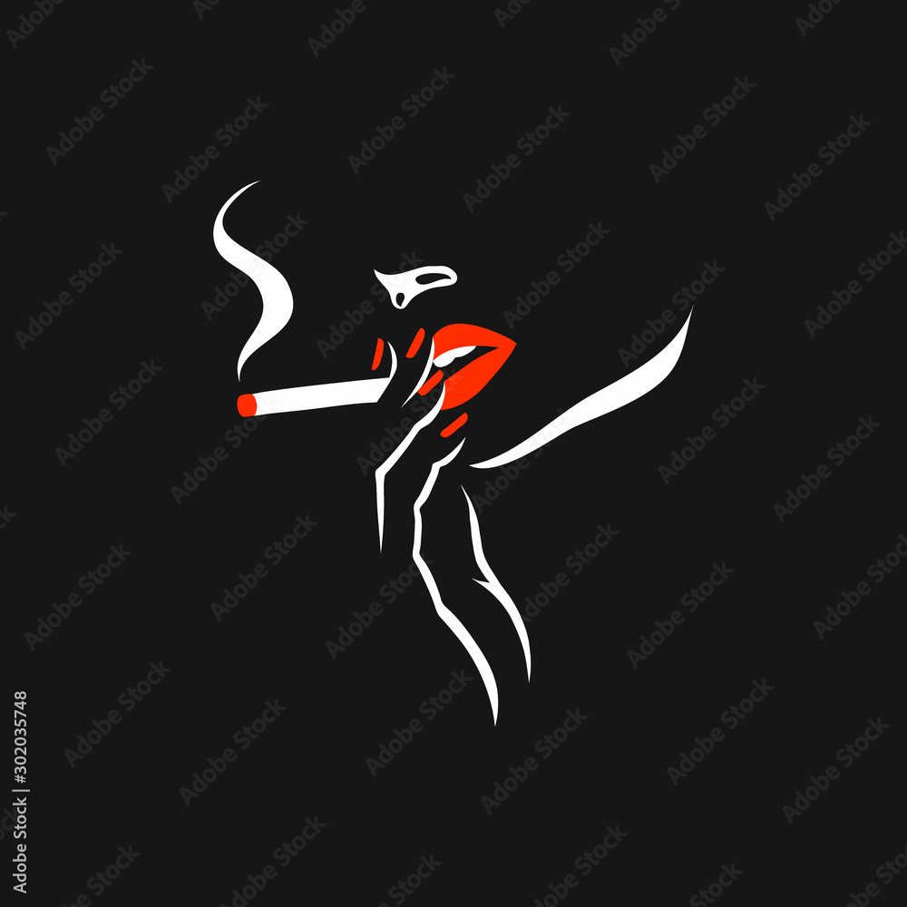 Smoking Girl Vector Illustration Of A Young Woman Silhouette Retro