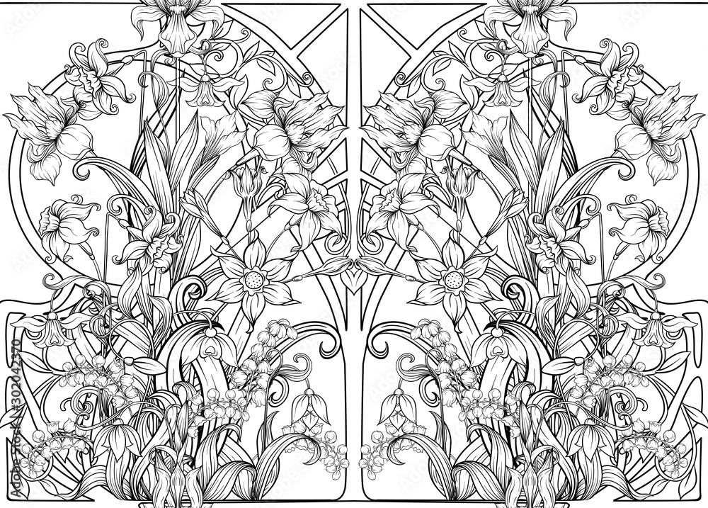 Spring flowers seamless pattern, background. Outline hand drawing ...