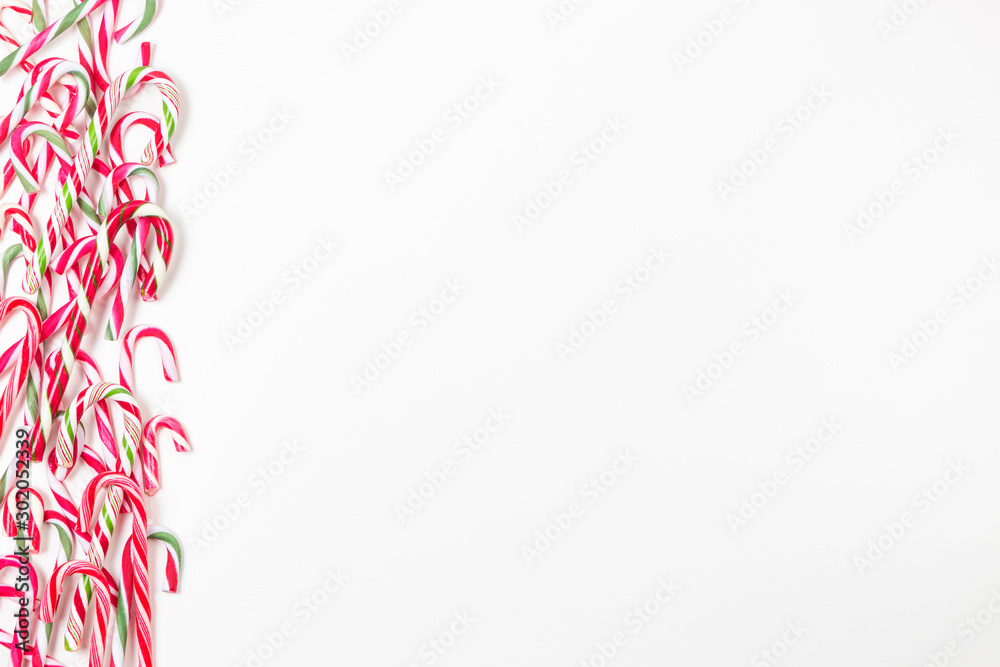 Candy canes border frame on white background. Top view, copy space ...